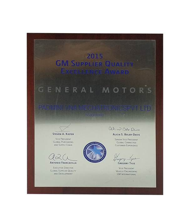 Supplier Quality Excellence Award – General Motors – 2015